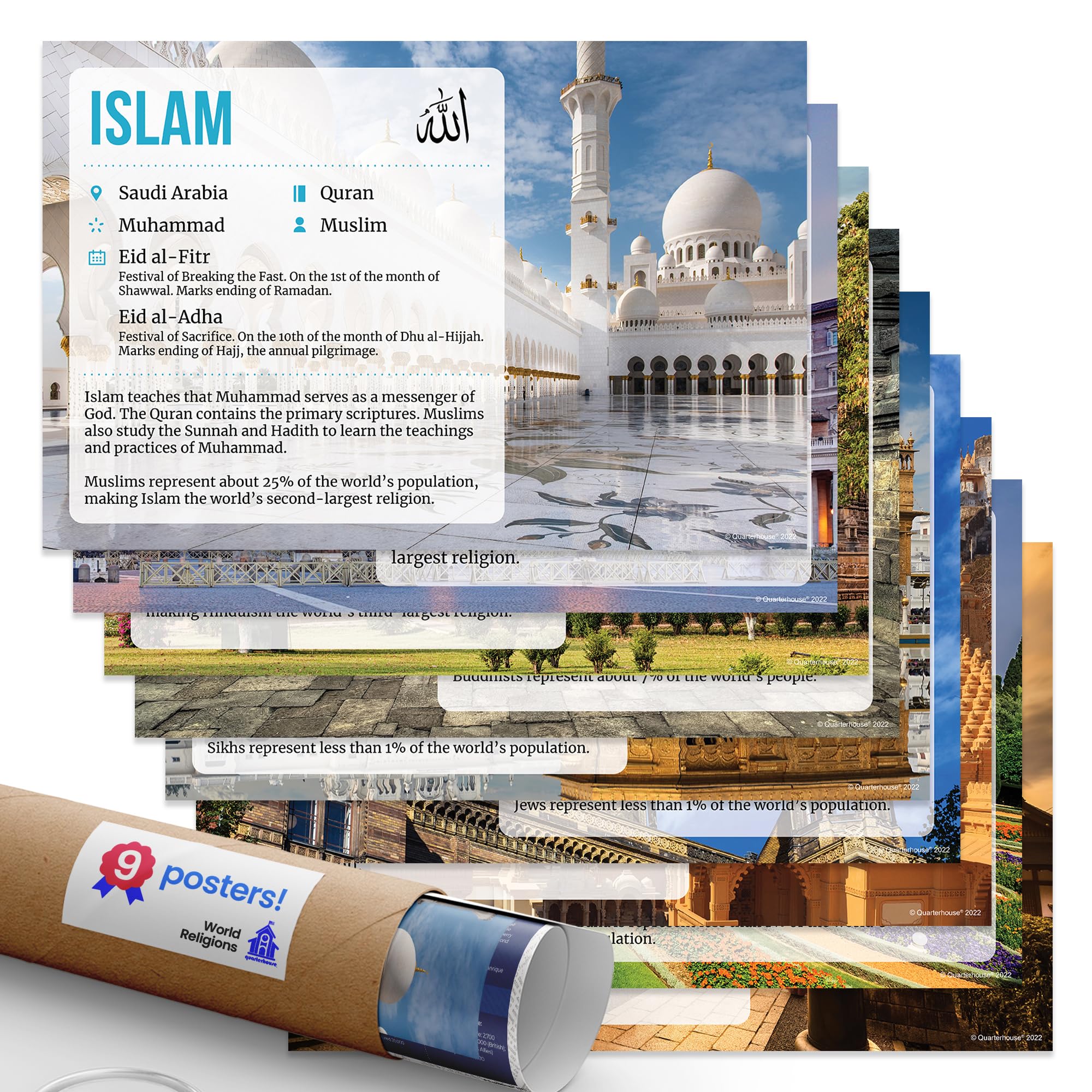 Quarterhouse World Religions Poster Set, Social Studies Classroom Lear ...