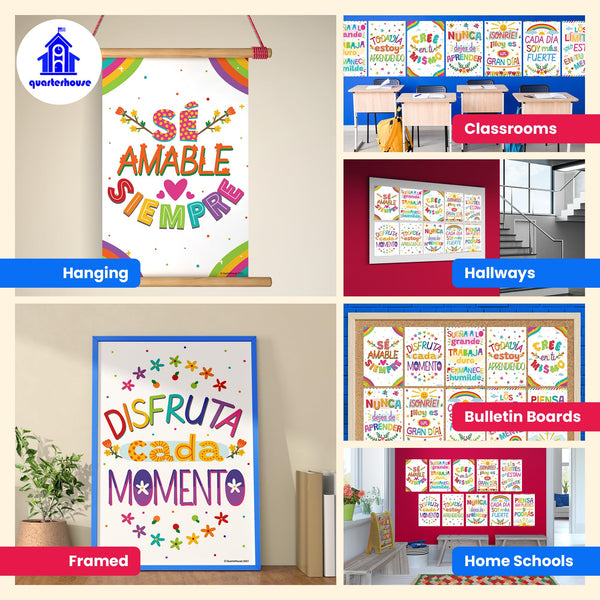 Quarterhouse Spanish Motivational (White) Poster Set, Spanish Classroo ...