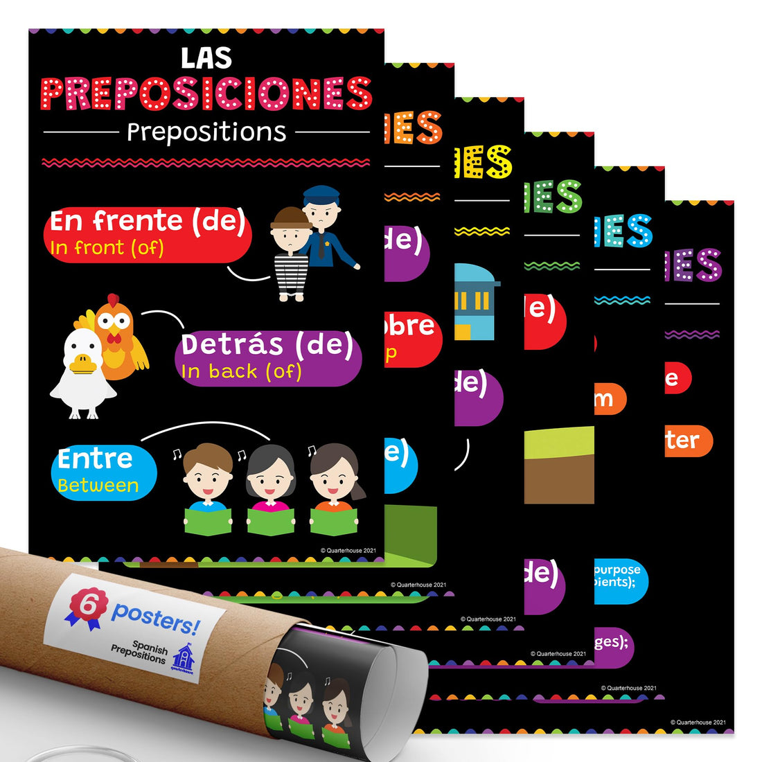 Quarterhouse Spanish Prepositions Poster Set, Spanish - ESL Classroom ...